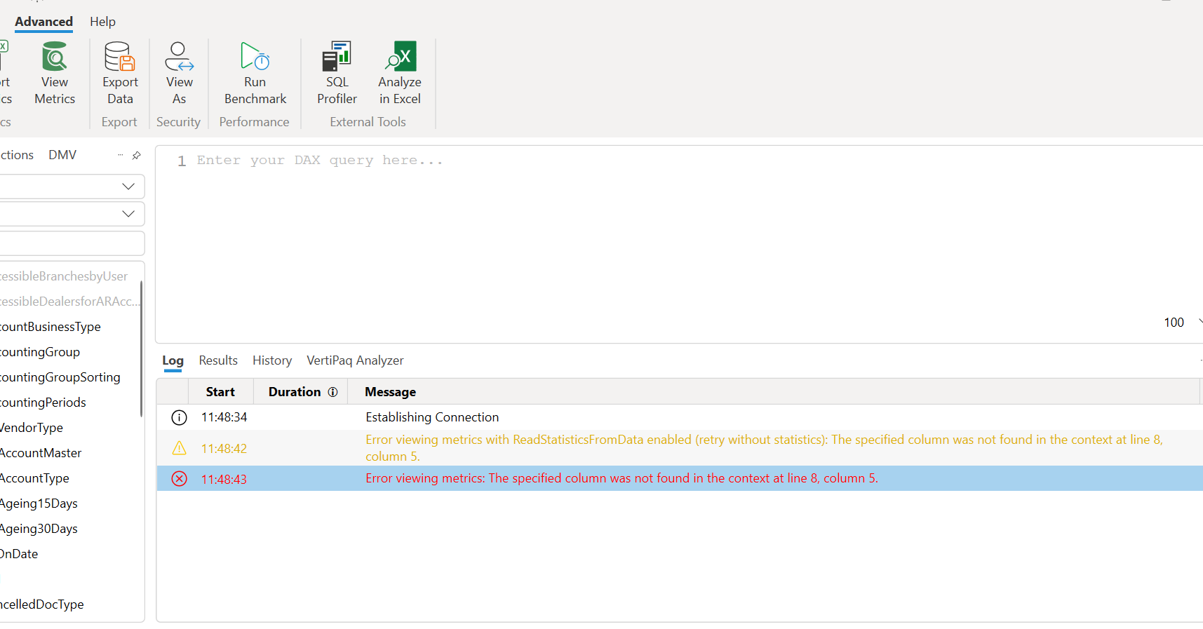 Error Message at Viewing Metrics · DaxStudio DaxStudio · Discussion #927 · GitHub