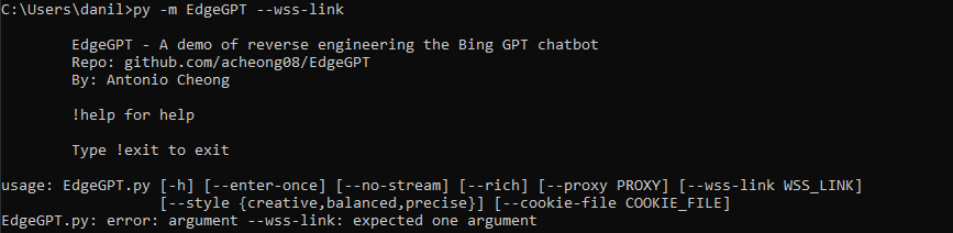 I cant get wss link, it gives me an error. How do i solve this? · Issue #279 · acheong08/EdgeGPT ...
