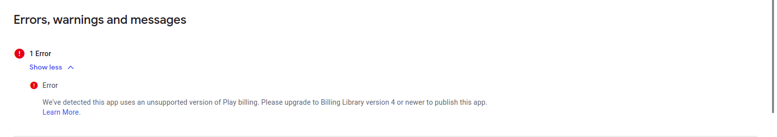 Inapppurchase Android Playstore Upload Fails With Weve Detected This App Uses An