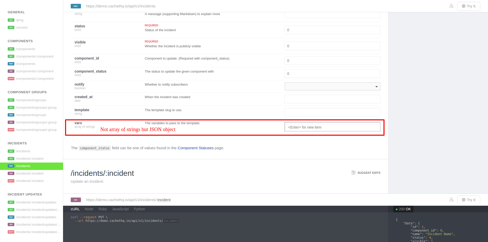 Error 500 when creating Incident via API v1 using template with vars · Issue #2915 · cachethq ...