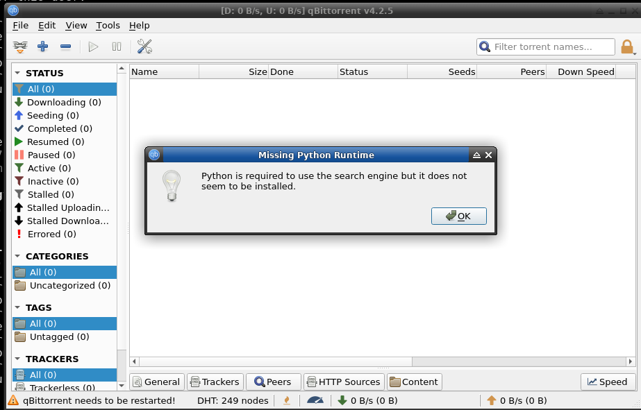 Python is required to use the search engine but it does not seem to be ...