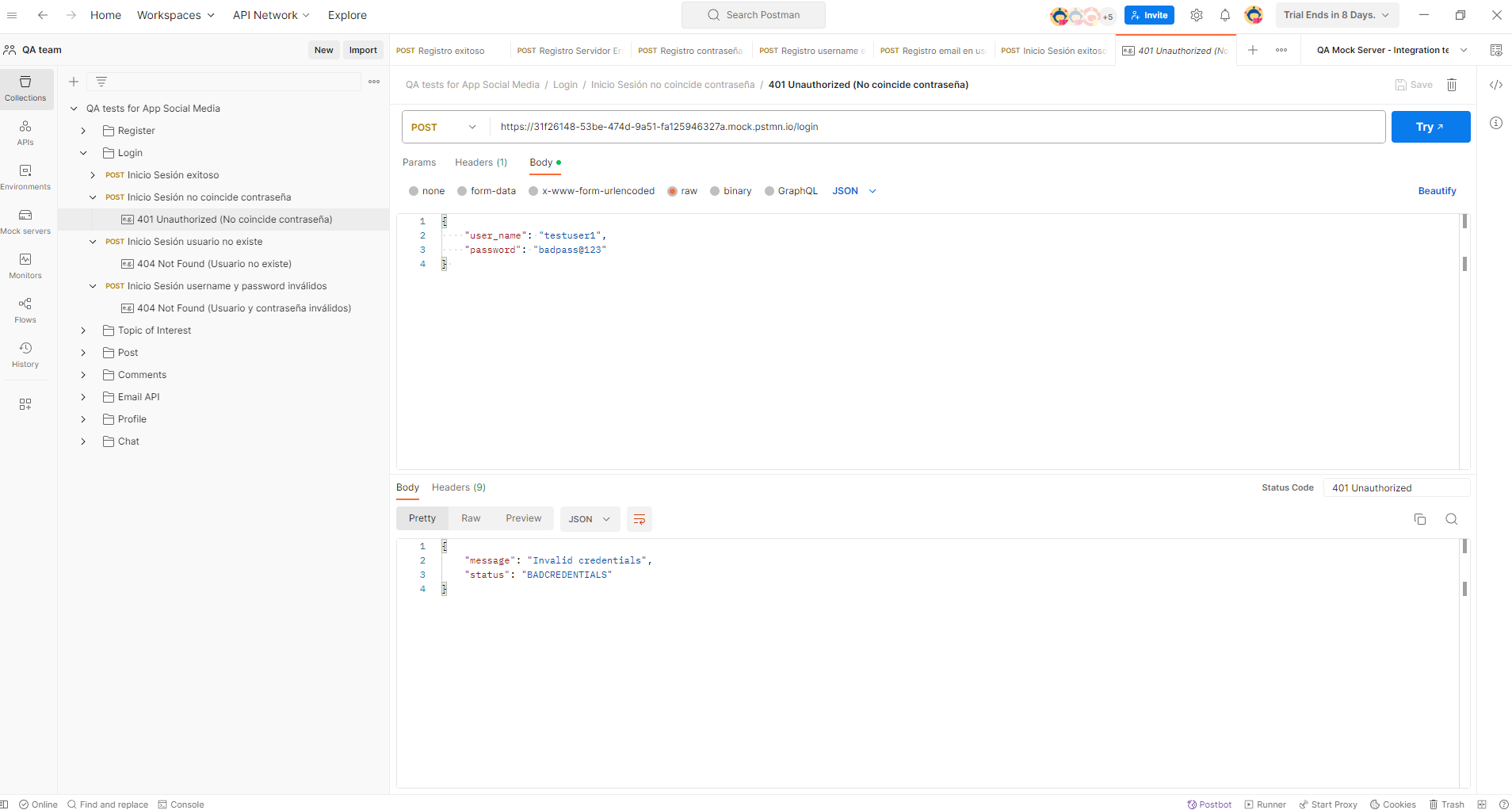 [QA] Creating Login Tests in Postman - Unsuccessful Scenarios · Issue ...
