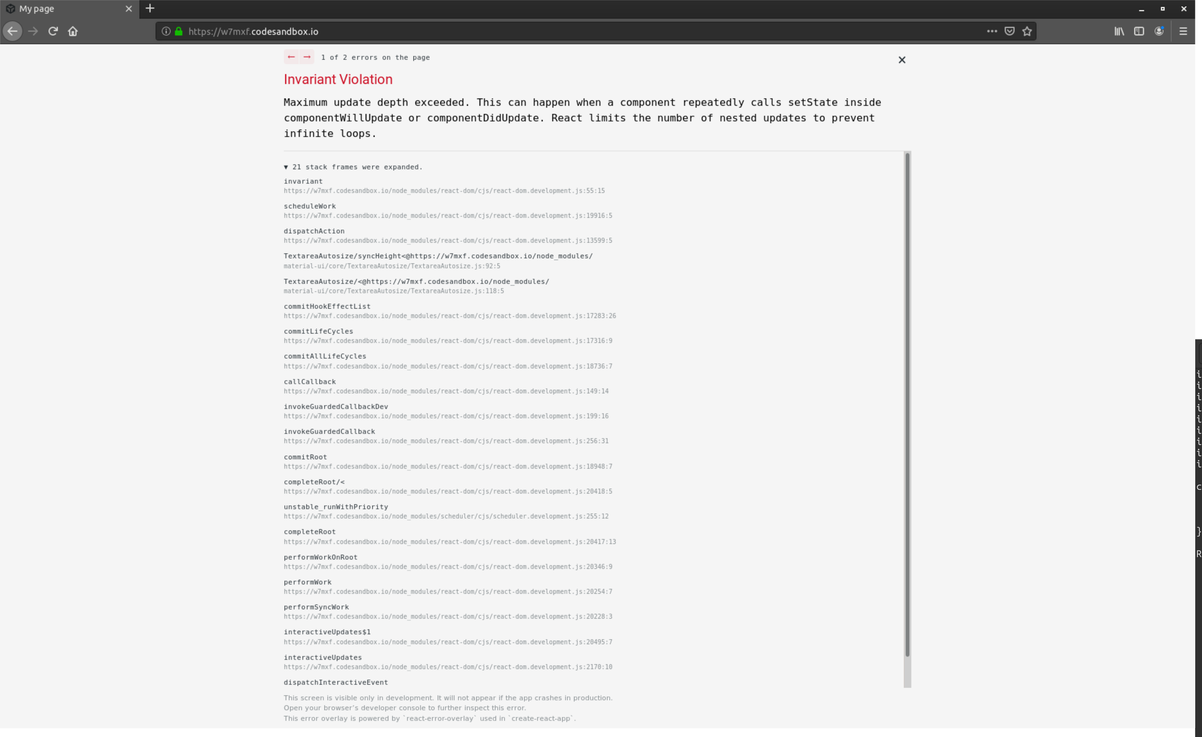 `Invariant Violation Maximum update depth exceeded` on TextareaAutosize · Issue #16685 · mui ...