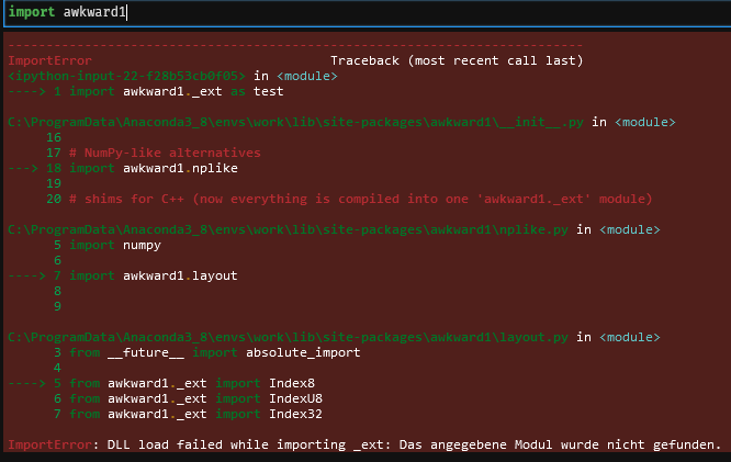 Installing (and then importing) awkward1 on Windows · Issue #430 · scikit-hep/awkward · GitHub