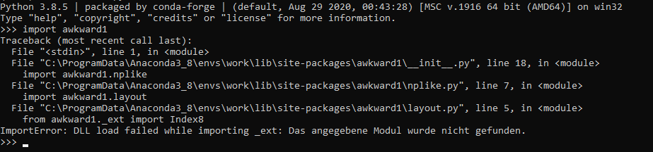 Installing (and then importing) awkward1 on Windows · Issue #430 · scikit-hep/awkward · GitHub