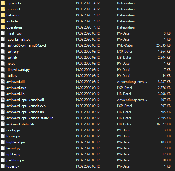 Installing (and then importing) awkward1 on Windows · Issue #430 · scikit-hep/awkward · GitHub