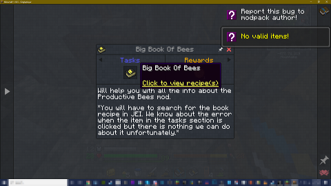 'Big Book of Bees' Quest "No Valid Item" (Not bug, sorry. Feel free to delete. I just can't read ...