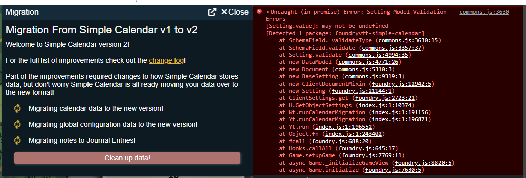 [BUG] Migration from v1 to v2 stuck. · Issue #372 · vigoren/foundryvtt-simple-calendar · GitHub