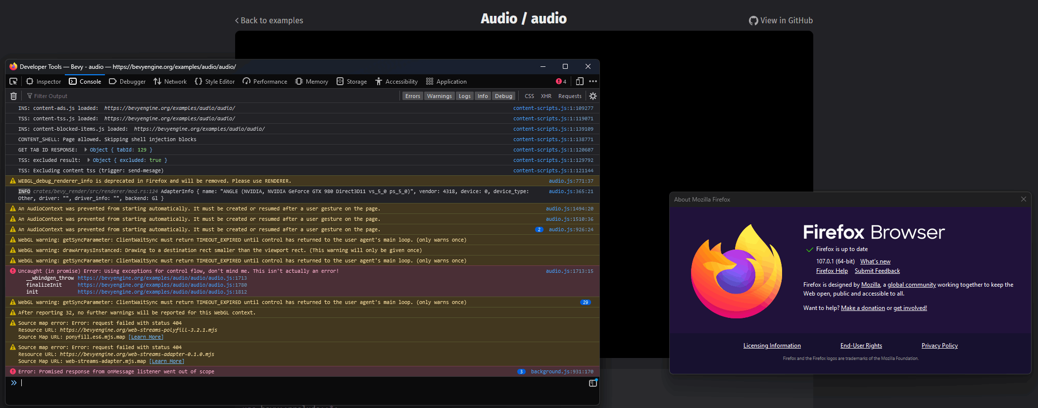 Audio Example Doesnt Work On Web · Issue 6836 · Bevyenginebevy · Github 