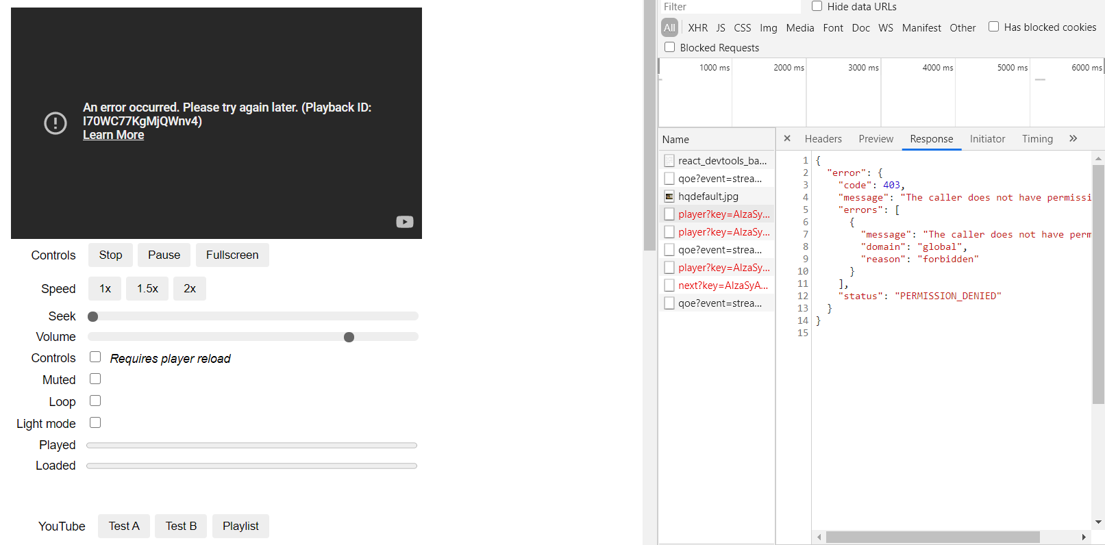 Not able to play YouTube video - "error message": "The caller does not have permission" · Issue ...