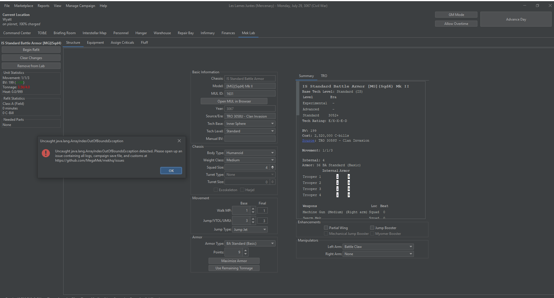 Exception in MHQ's MML · Issue #1174 · MegaMek/megameklab · GitHub