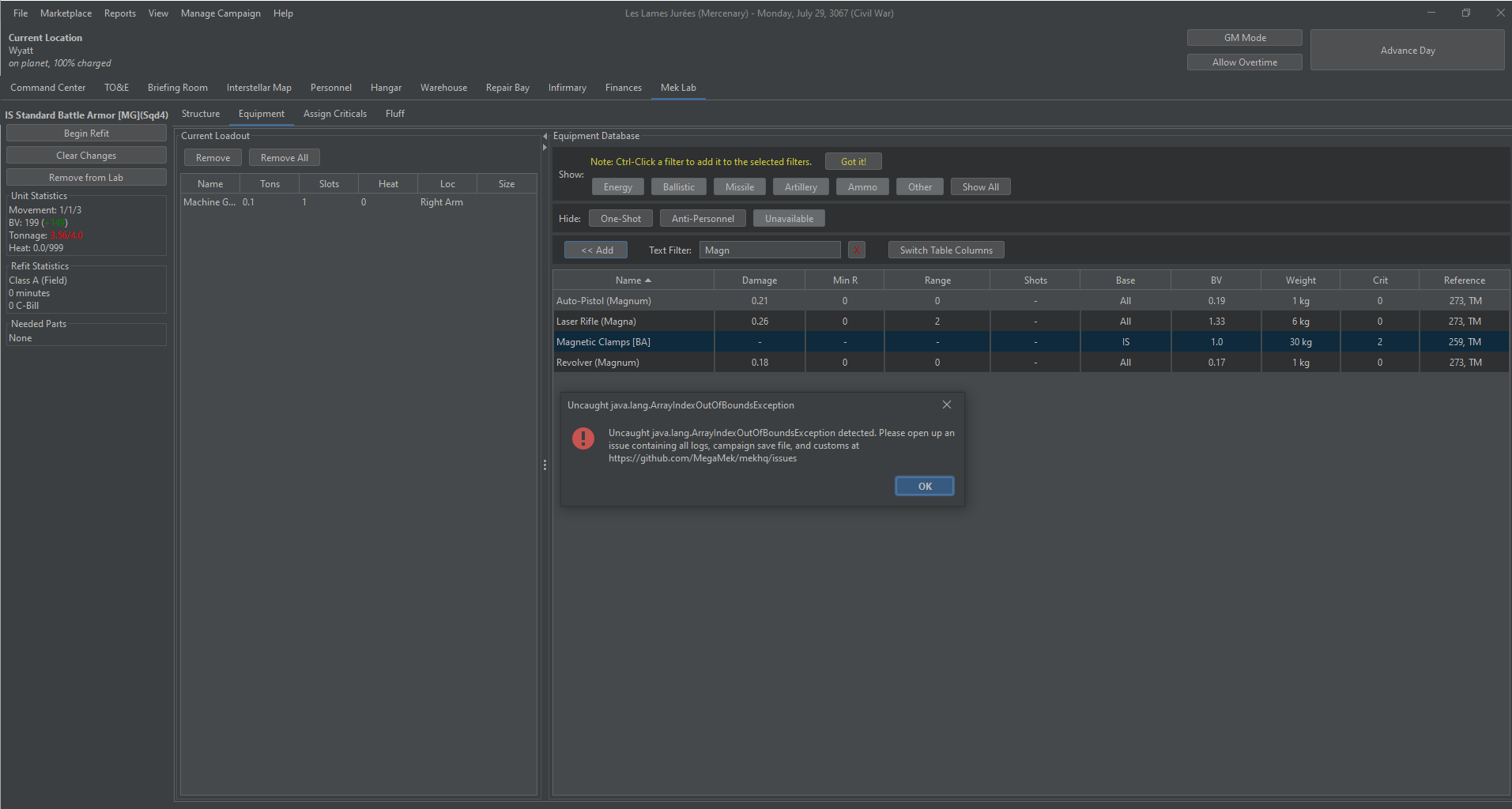 Exception in MHQ's MML · Issue #1174 · MegaMek/megameklab · GitHub