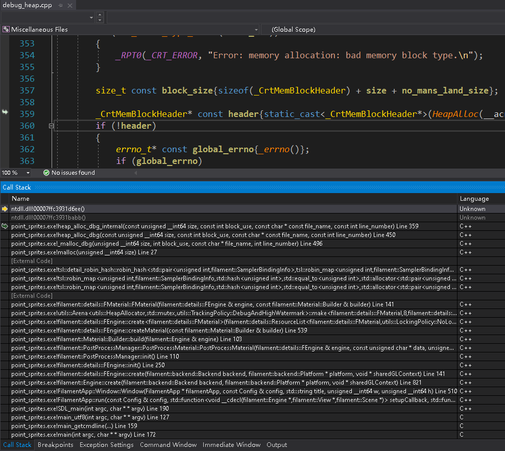memory error when using opengl on win10 x64 with msvc 2019 · Issue #2190 · google/filament · GitHub