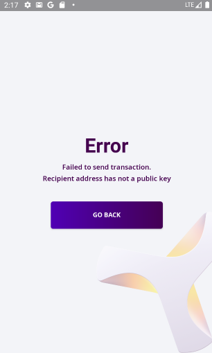 [Android] Getting `Failed to send transaction. Recipient address has ...