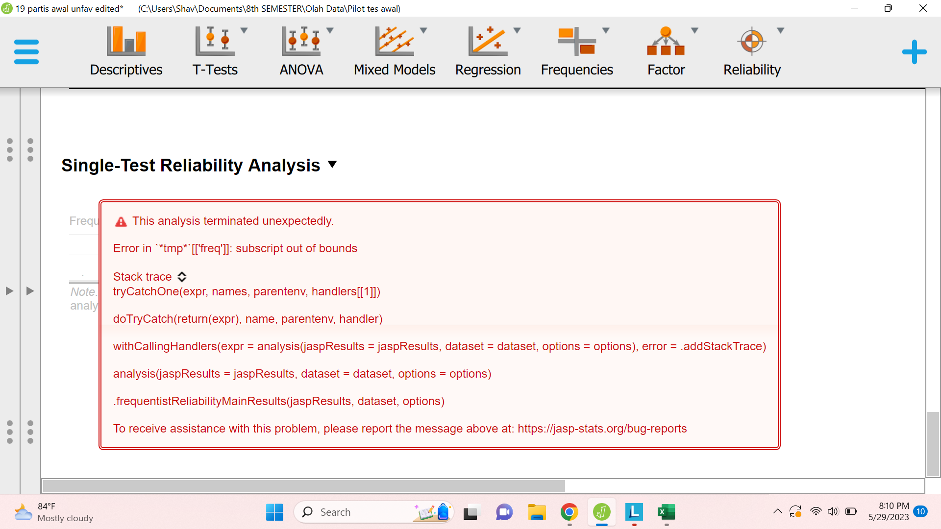 [Bug]: Reliability Analysis terminated · Issue #2168 · jasp-stats/jasp-issues · GitHub
