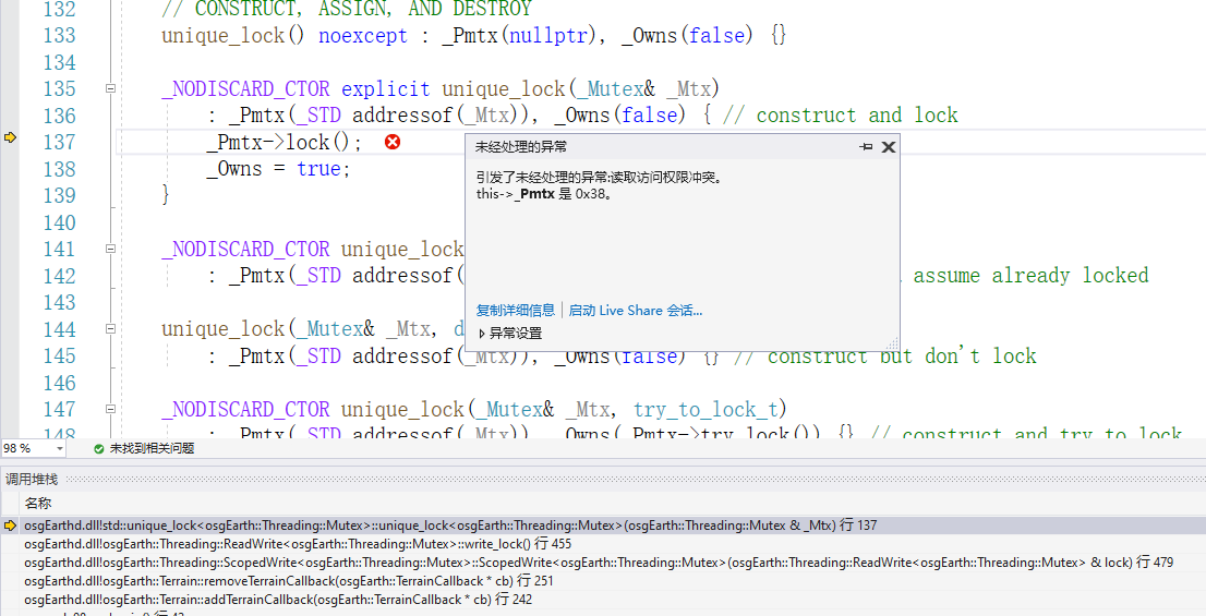 addTerrainCallback crashes · Issue #2260 · gwaldron/osgearth · GitHub