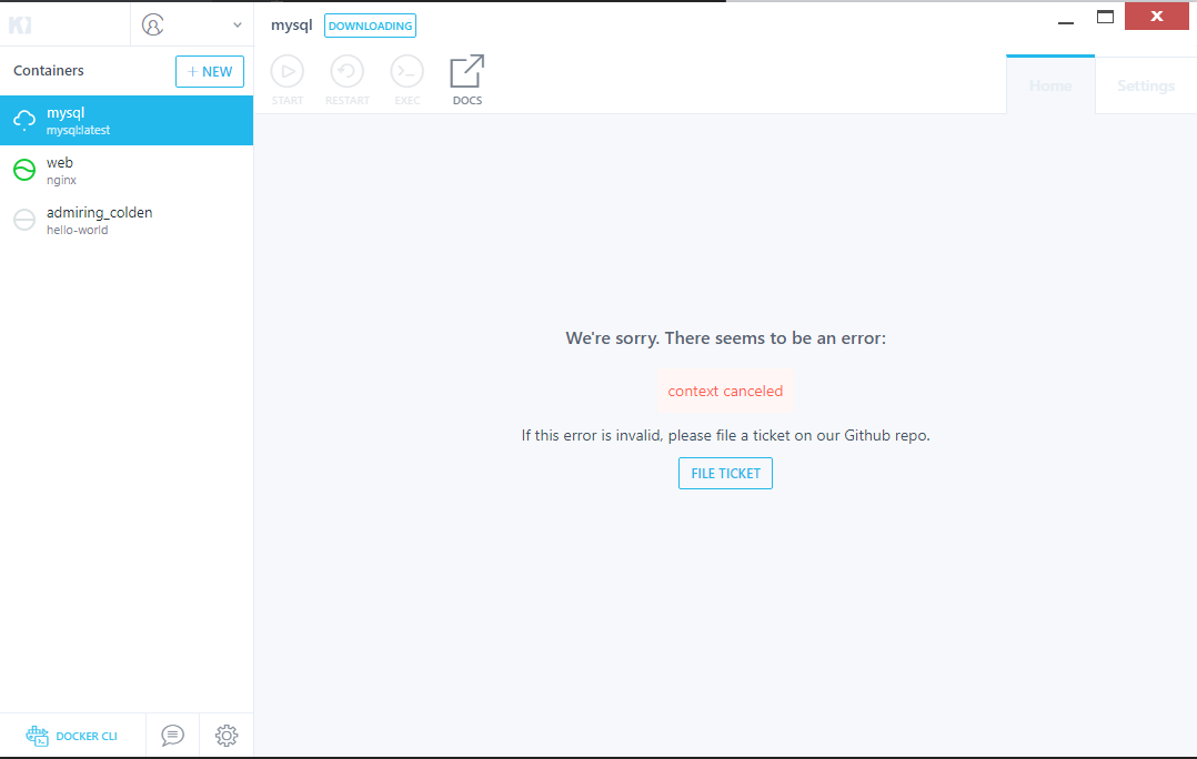 download mysql in the Kitematic: error occurred · Issue #4731 · docker/kitematic · GitHub