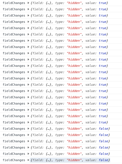 subscribe to fieldChanges and get no change from expressionProperties · Issue #2350 · ngx-formly ...