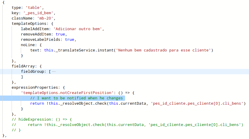 subscribe to fieldChanges and get no change from expressionProperties · Issue #2350 · ngx-formly ...