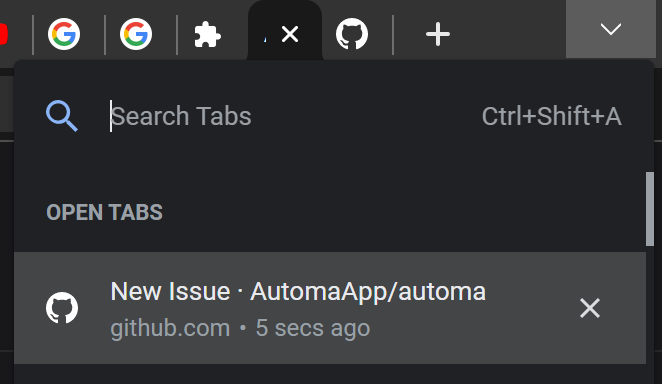 The default CTRL+SHIFT+A shortcut interferes with Chrome Tab Search · Issue #816 · AutomaApp ...