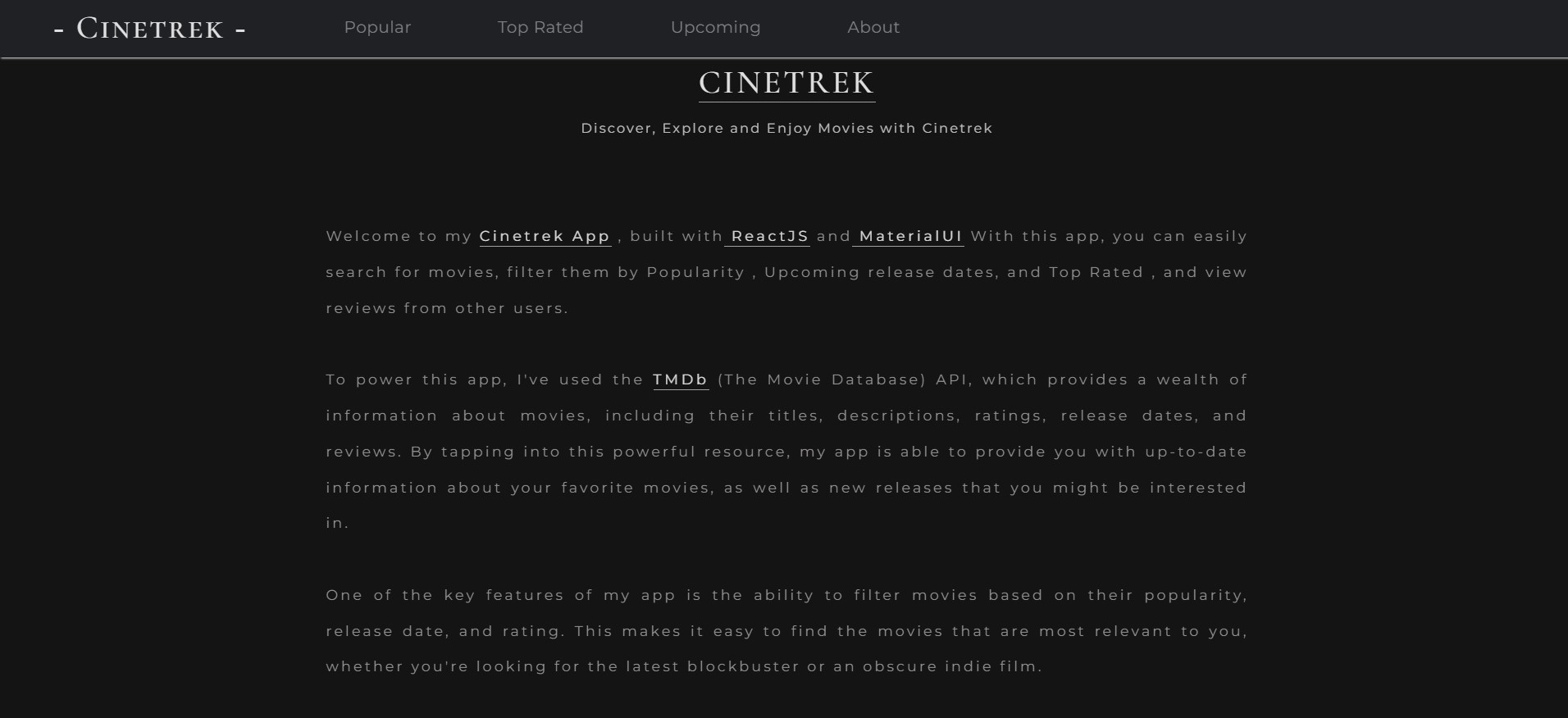 GitHub - AbhayaShankar/Cinetrek: Cinetrek - Discover, Explore and Enjoy ...