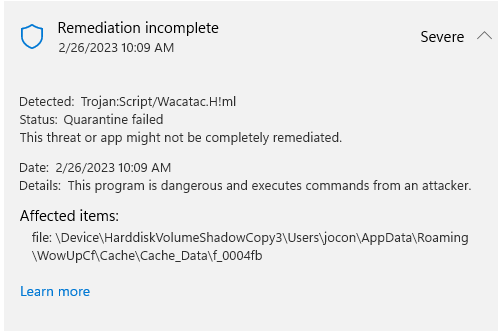 Gives virus in cache folder (Trojan:Script/Wacatac.H!ml) · Issue #1420 · WowUp/WowUp · GitHub