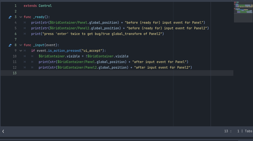 Incorrect Globalposition Of Control Panel Node Before Twice Input 