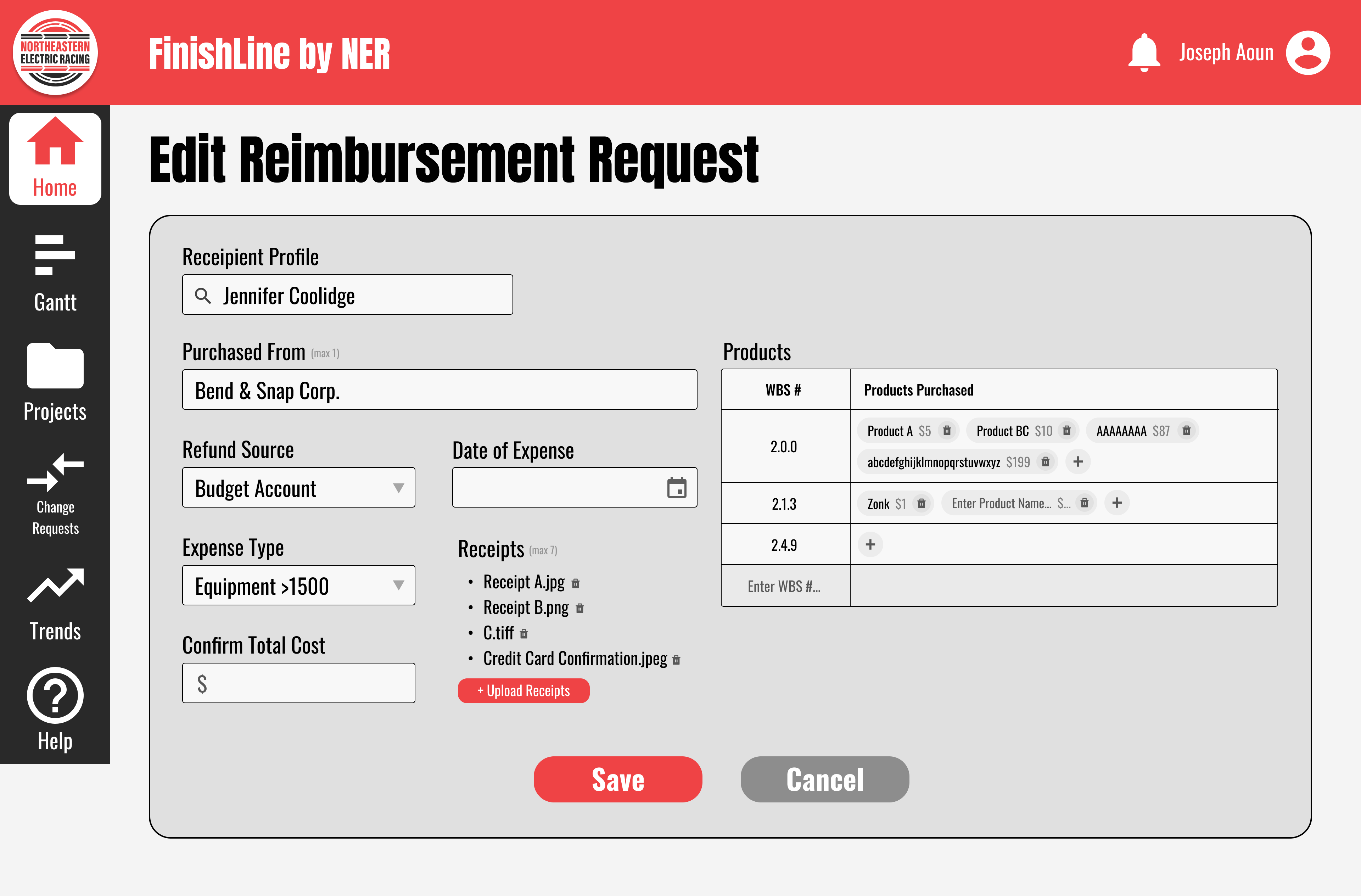 Finance - Make Reimbursements Dashboard · Issue #493 · Northeastern-Electric-Racing/FinishLine ...