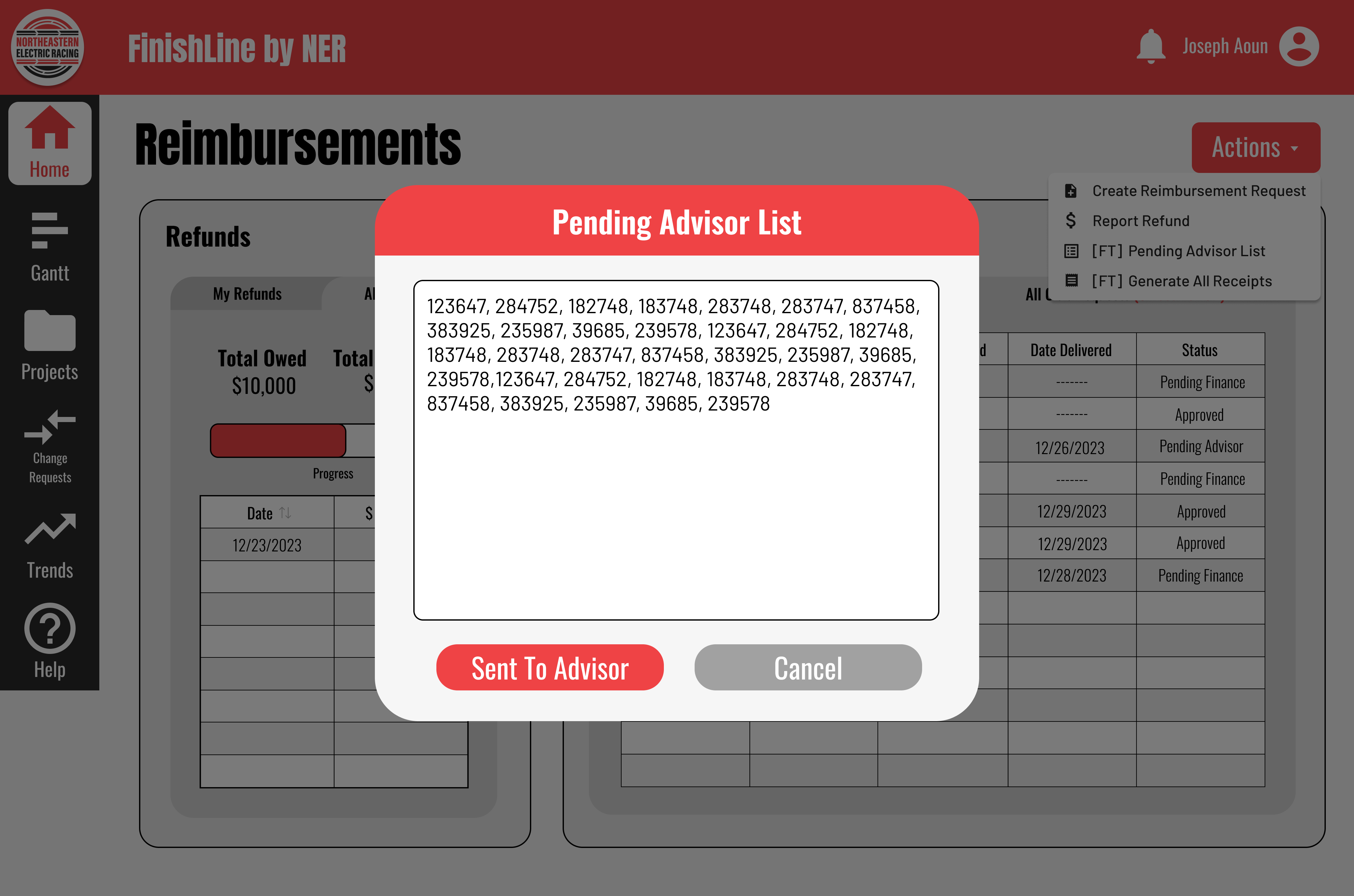 Finance - Pending Advisor List · Issue #1221 · Northeastern-Electric-Racing/FinishLine · GitHub