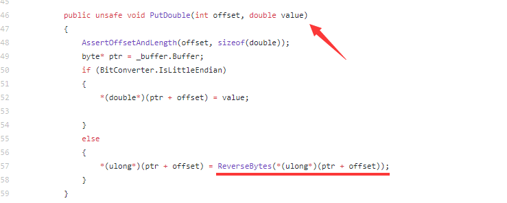 There is a bug in ByteBuffer.cs unsafe void PutDouble(int offset, double value) at line 546 ...