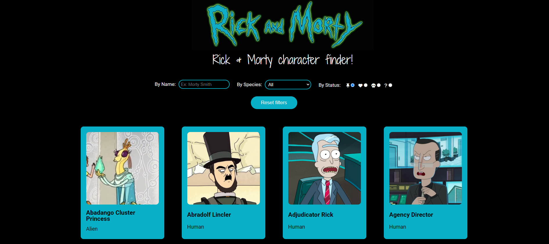 GitHub - marocena26/rick-and-morty-character-finder: Responsive website with a list of Rick and ...
