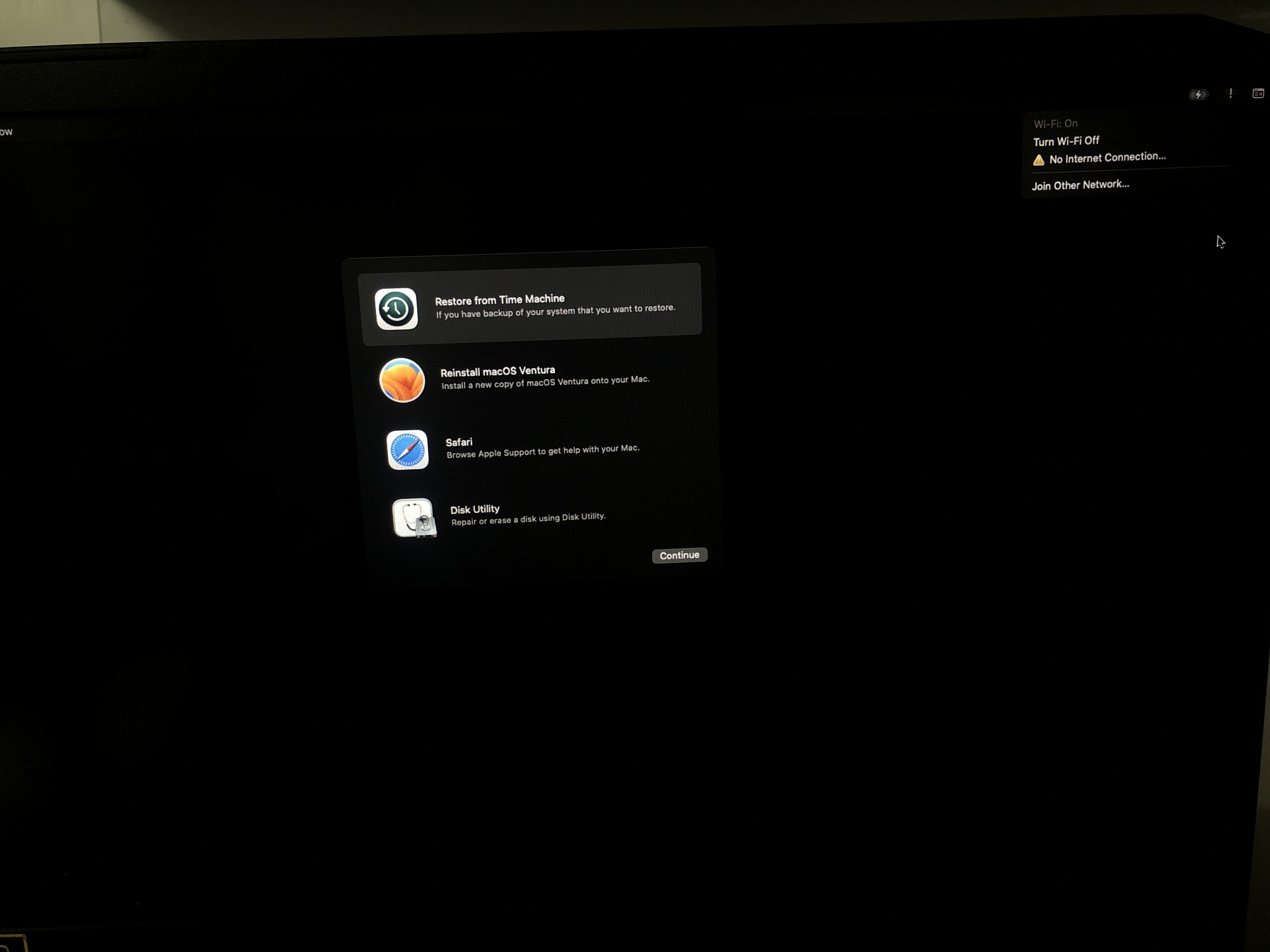 Wifi is only turning on and off not showing any available networks on Installation screen ...
