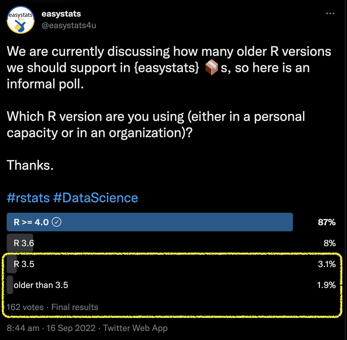 Bump minimum needed R version to `R 3.6` · Issue #304 · easystats/easystats · GitHub