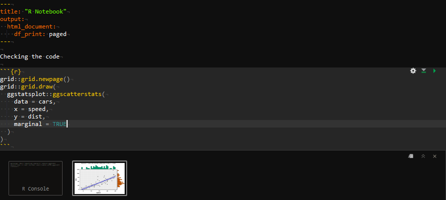 When marginal=TRUE on ggscatterstats, graphs does display when you run the chunk within an R ...