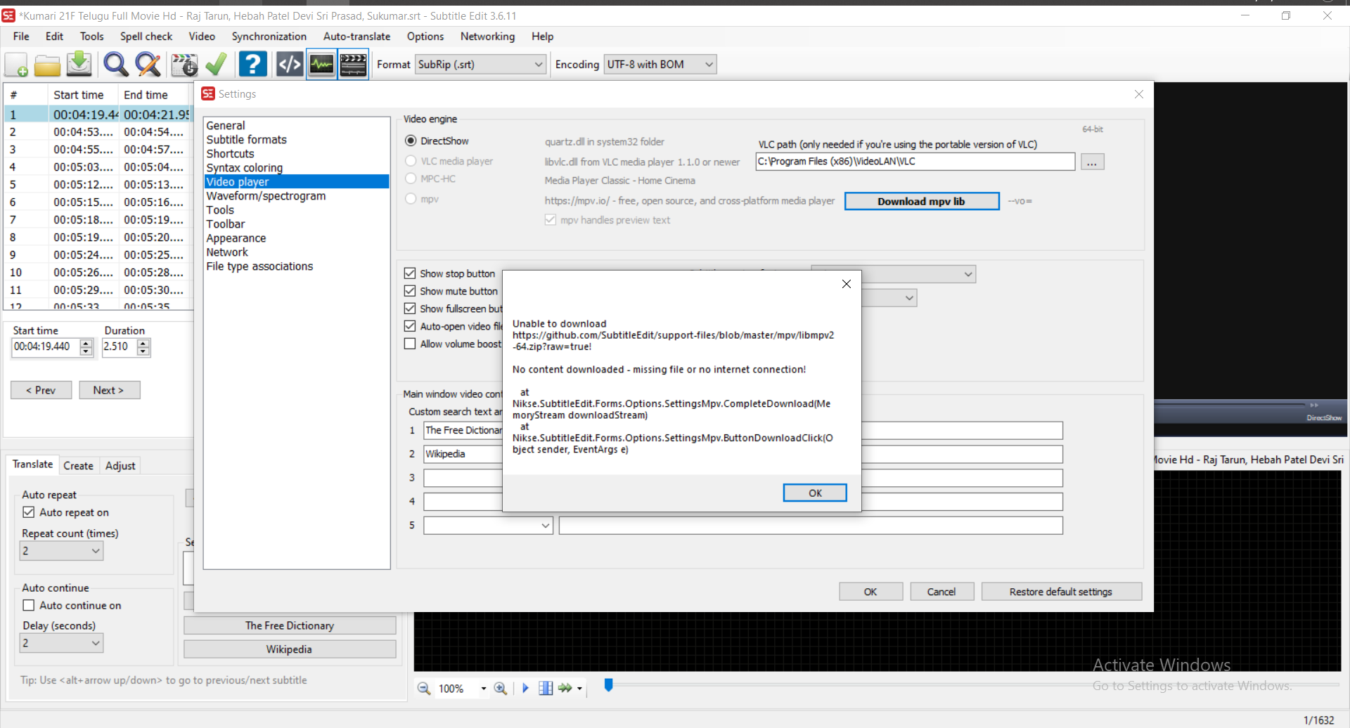 mpv download error...using windows 10 64bit · Issue #6665 · SubtitleEdit/subtitleedit · GitHub