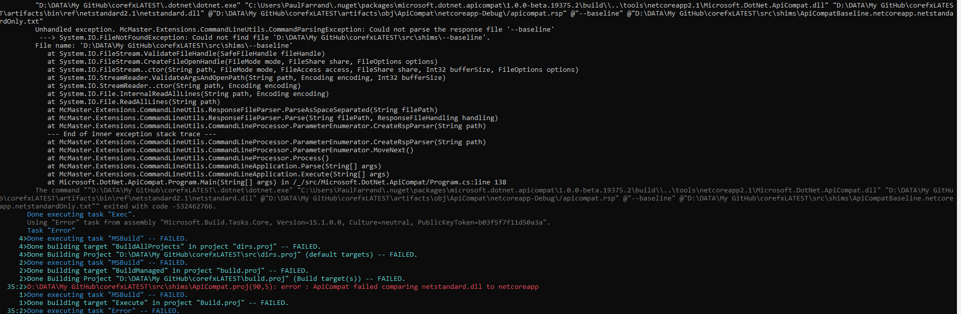 Build Fails With Error Msb3073 When Run From Folder Containing A Space · Issue 30403 · Dotnet