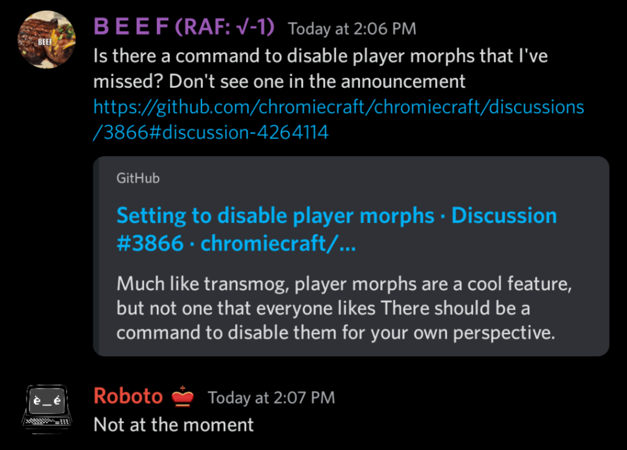 Setting to disable player morphs · chromiecraft · Discussion #3866 · GitHub