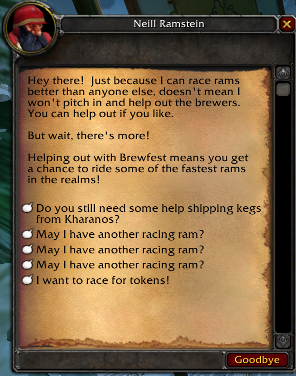 Brewfest Neill Ramstein And Ram Master Ray Gossip Options · Issue 13082 · Azerothcore