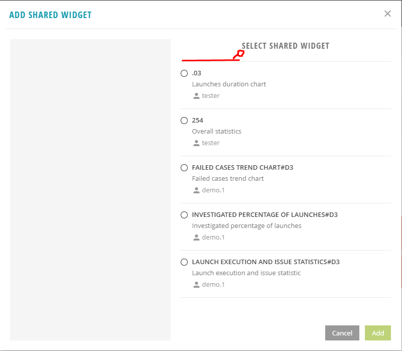 [DASHBOARD] no search for "ADD SHARED WIDGET" window · Issue #212 · reportportal/reportportal ...