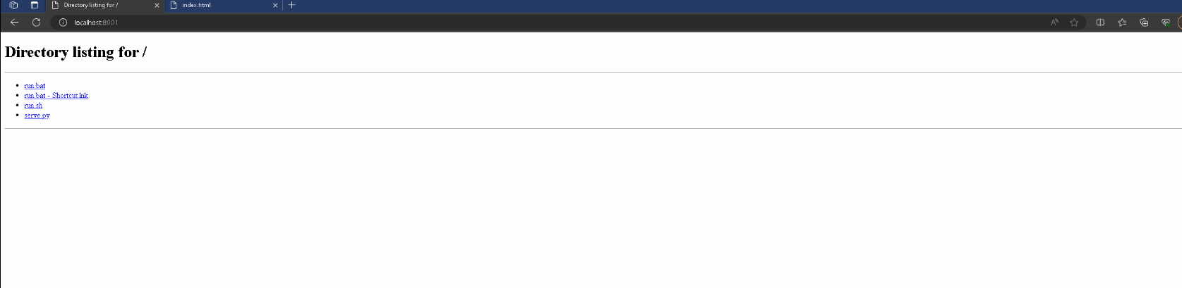 After running the batch file and trying to open localhost:8000, it just brings me to a directory ...