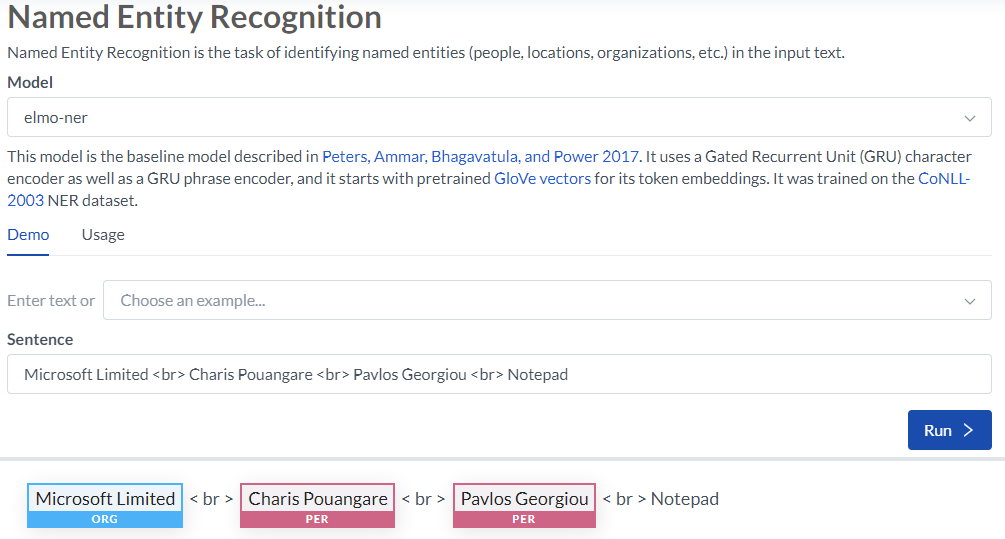 Entity Detection Quality Issue between Pre-trained Model output vs Allen Demo Page output ...