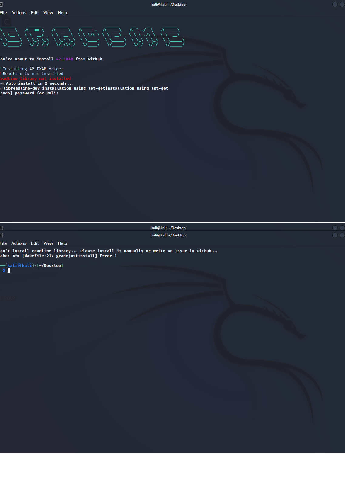 Error In Exam Sector With Kali Linux · Issue 51 · Jcluzet 42 Exam · Github
