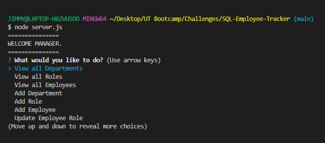GitHub - jimmehhuang/SQL-Employee-Tracker