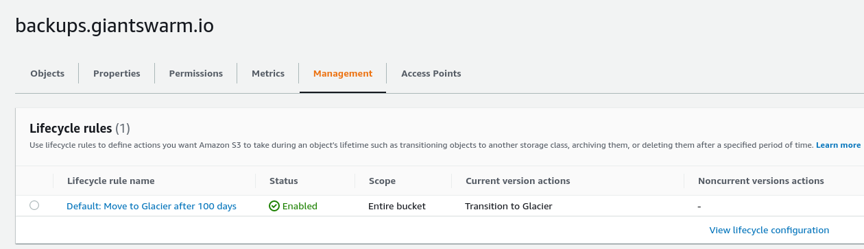 Add S3 policy to move etcd backups to Glacier after 3 months. · Issue #513 · giantswarm/roadmap ...
