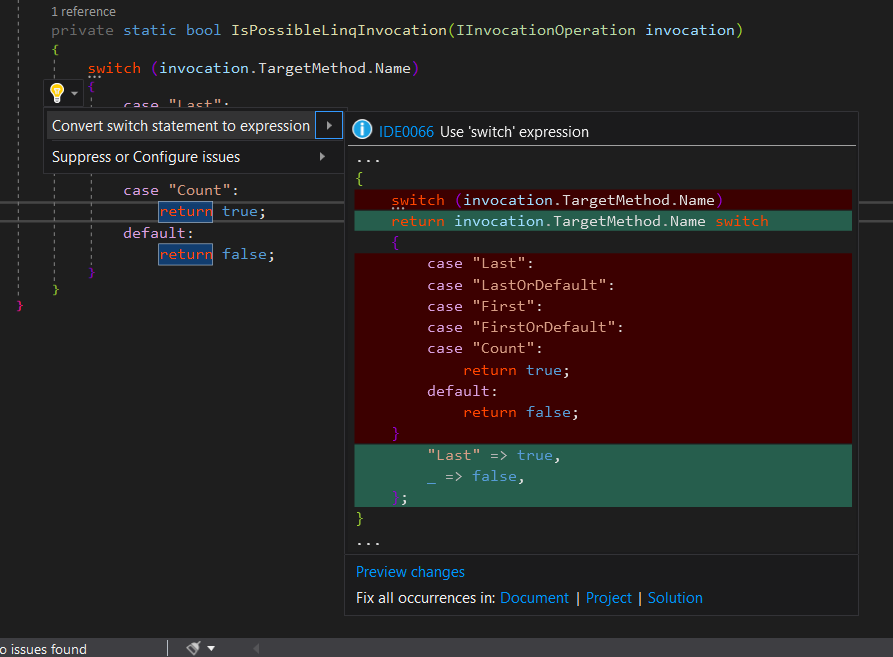 Ide0066 Switch Pattern Code Fix Is Incorrect · Issue 48006 · Dotnet