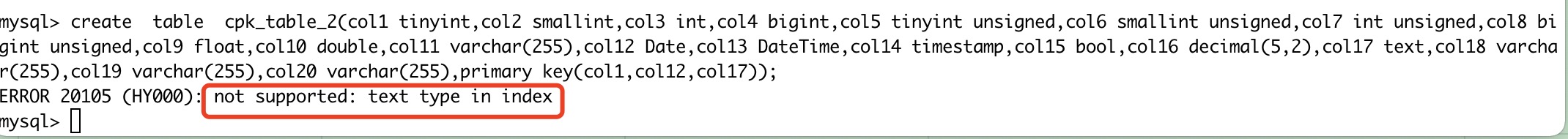 [Bug]: CompositePrimaryKey not supported text type · Issue #5401 · matrixorigin/matrixone · GitHub