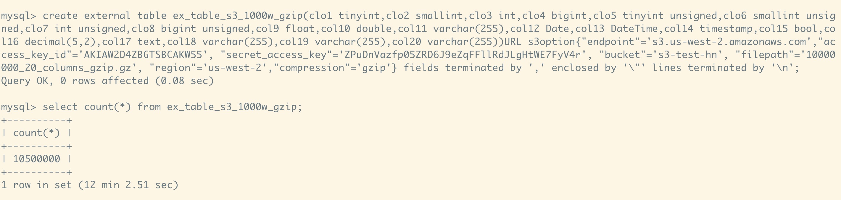 [Bug]: select count external s3 1000w+ rows error · Issue #6410 · matrixorigin/matrixone · GitHub