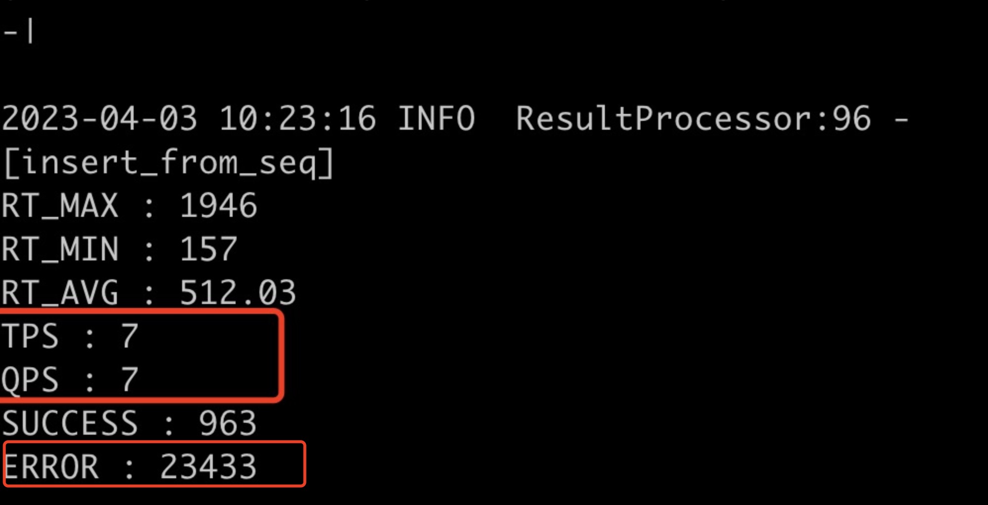 [Bug]: performance: concurrent 100 sequence insert into table ,failed rows is high and qps is ...
