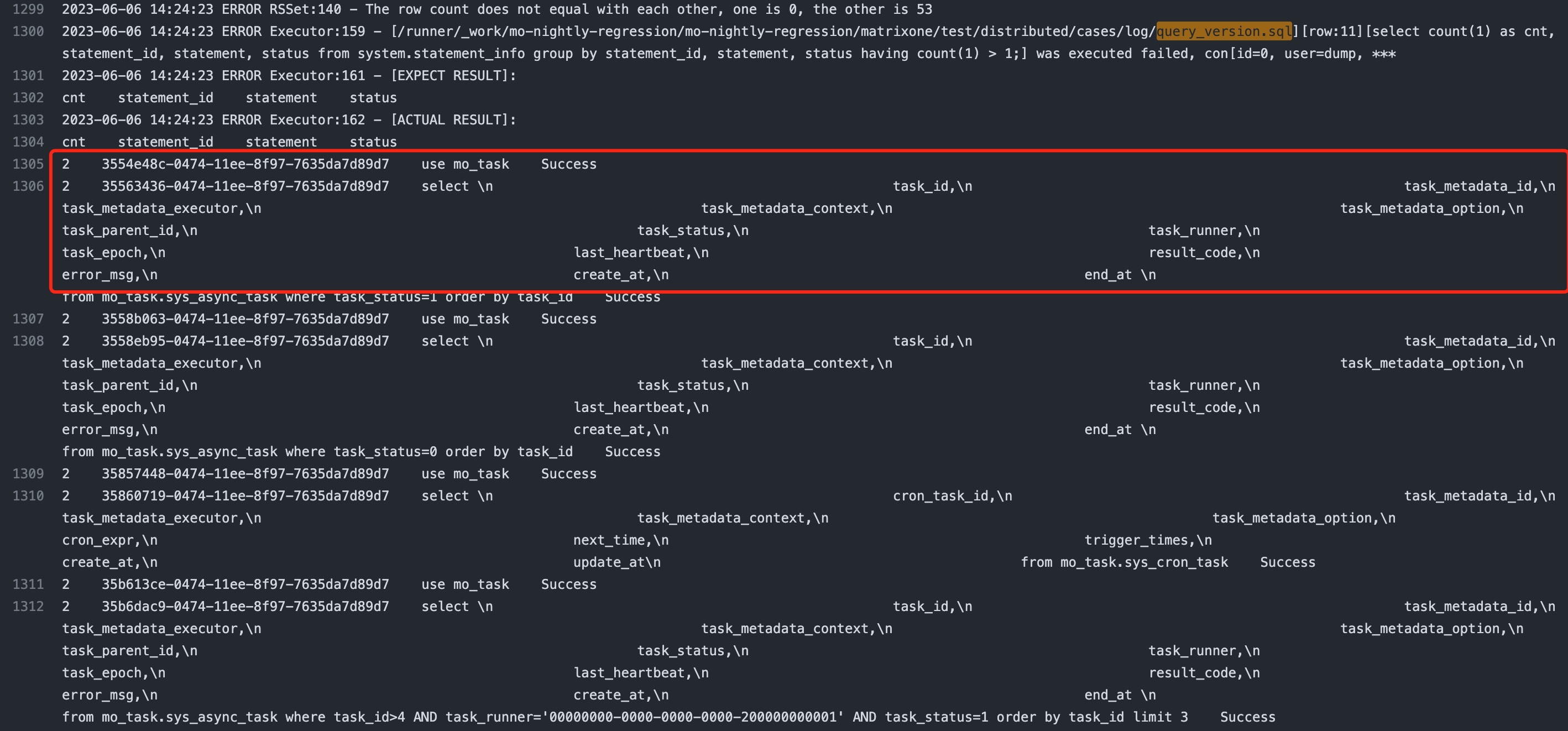 [Bug]: eks bvt regression： the same sql and statement_id log records in statement_info are ...