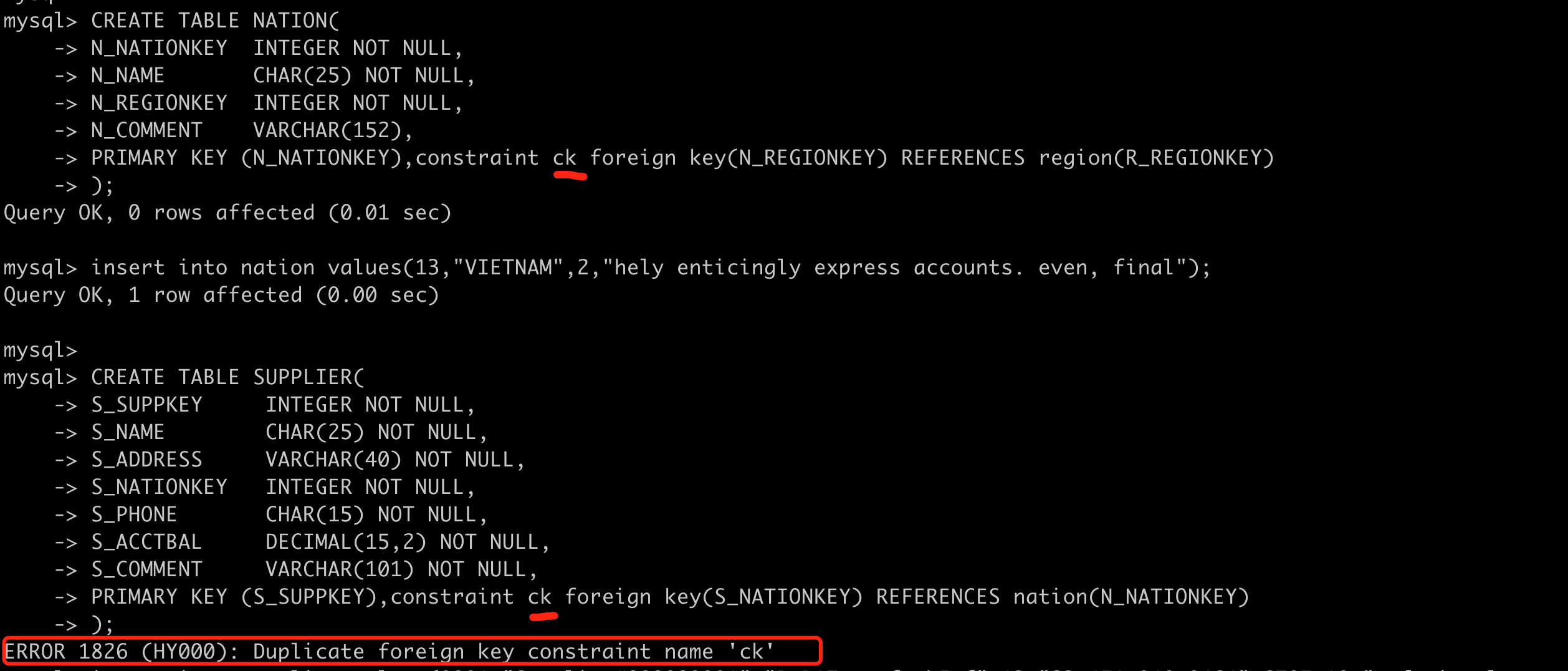 [bug] Different Table Has Same Foreign Key Mo Execute Succeed But Mysql Reported Duplicate
